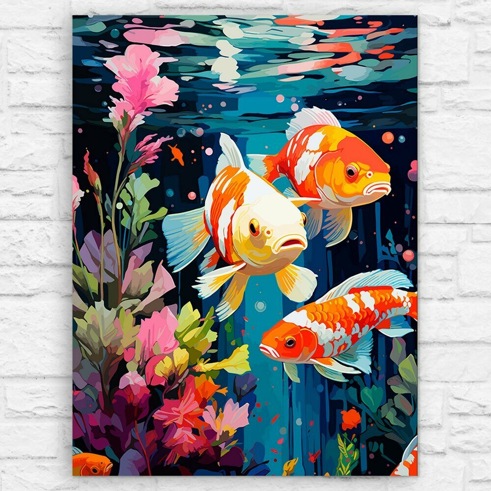 Картина по номерам на холсте природа рыбки в озере (пейзаж. природа) - 12610 В 60x80