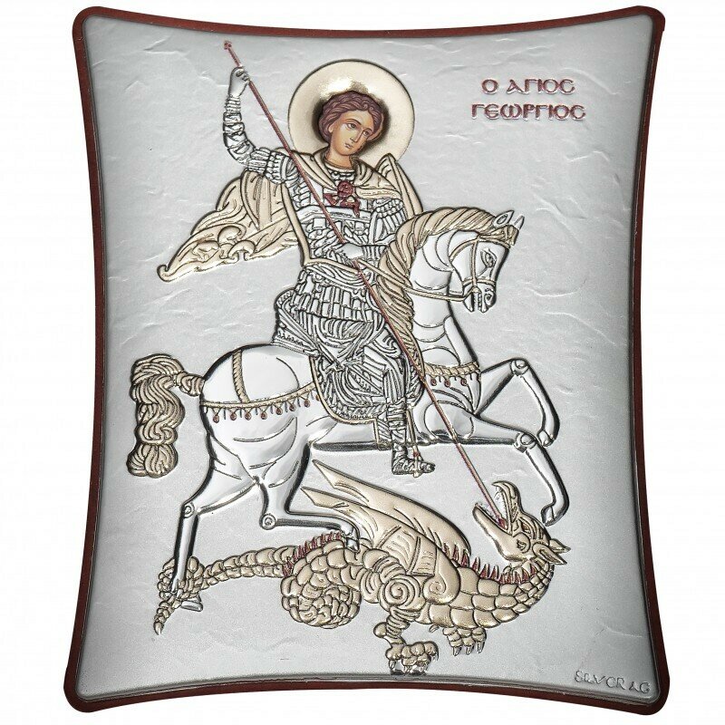 Икона "Святой Георгий Победоносец" / Икона на дереве с серебрением / 5x4 см / Греция Slevory / 115TBR1FWAA