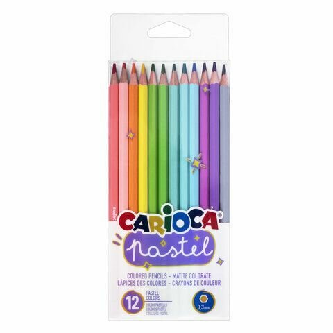 Карандаши цветные пастельные CARIOCA "Pastel", 12 цветов, шестигранные, заточенные, ПВХ чехол