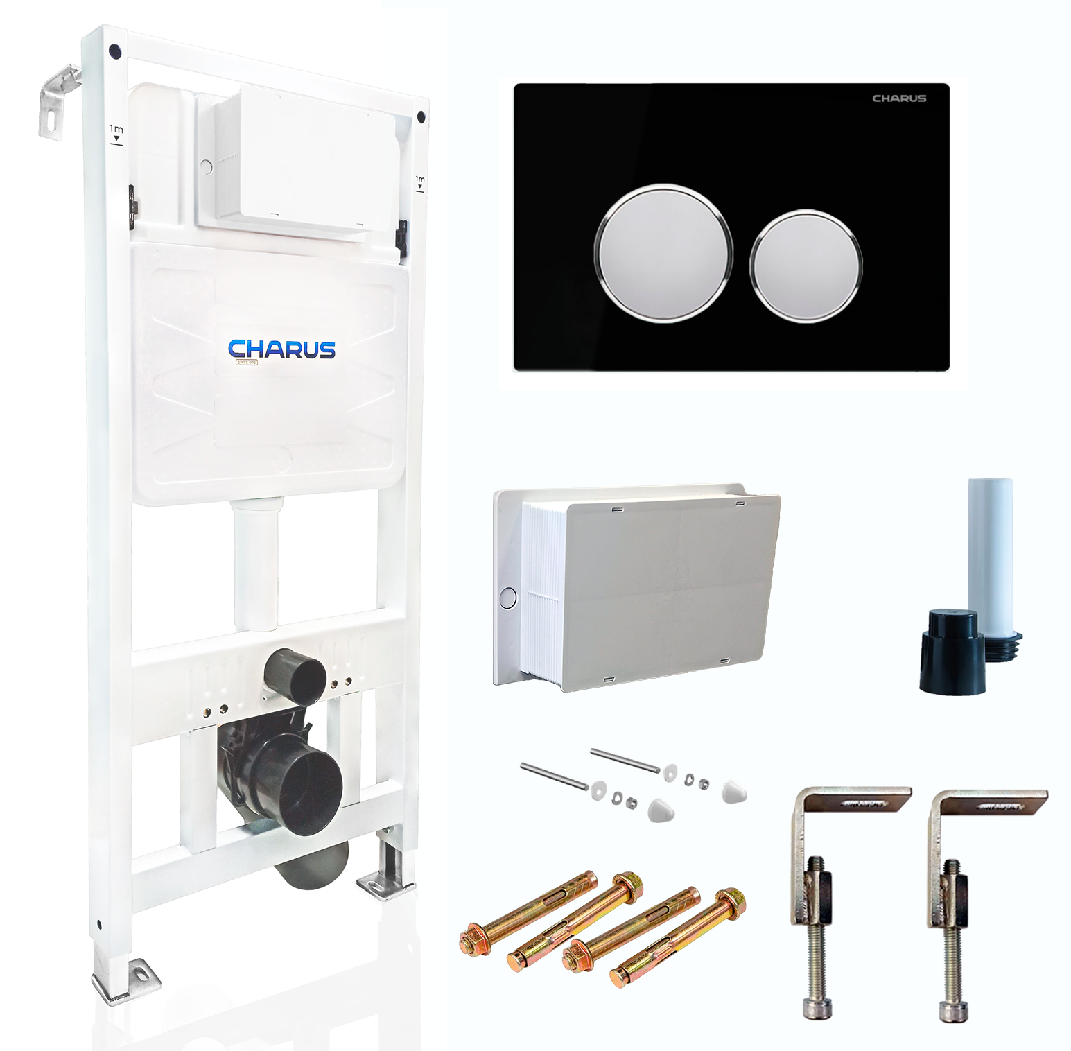 Инсталляция для подвесного унитаза CHARUS CC.300.80.01 + Клавиша FP.330. BLACK.10 Черное стекло