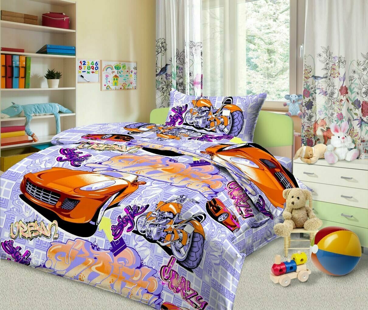 Детское постельное белье Вальтери ДБ-80 1.5 спальный комплект с рисунком 150х215, 2 наволочки 50х70