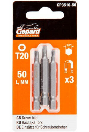 Бита для шуруповерта магнитная Torx T20 50 мм GEPARD 3 штуки (GP3510-50)