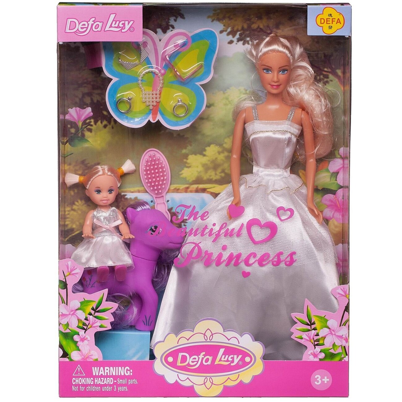 Кукла Defa Lucy в белом платье с куколкой-дочкой на пони, высота кукол 29 и 10 см 8077d/белое