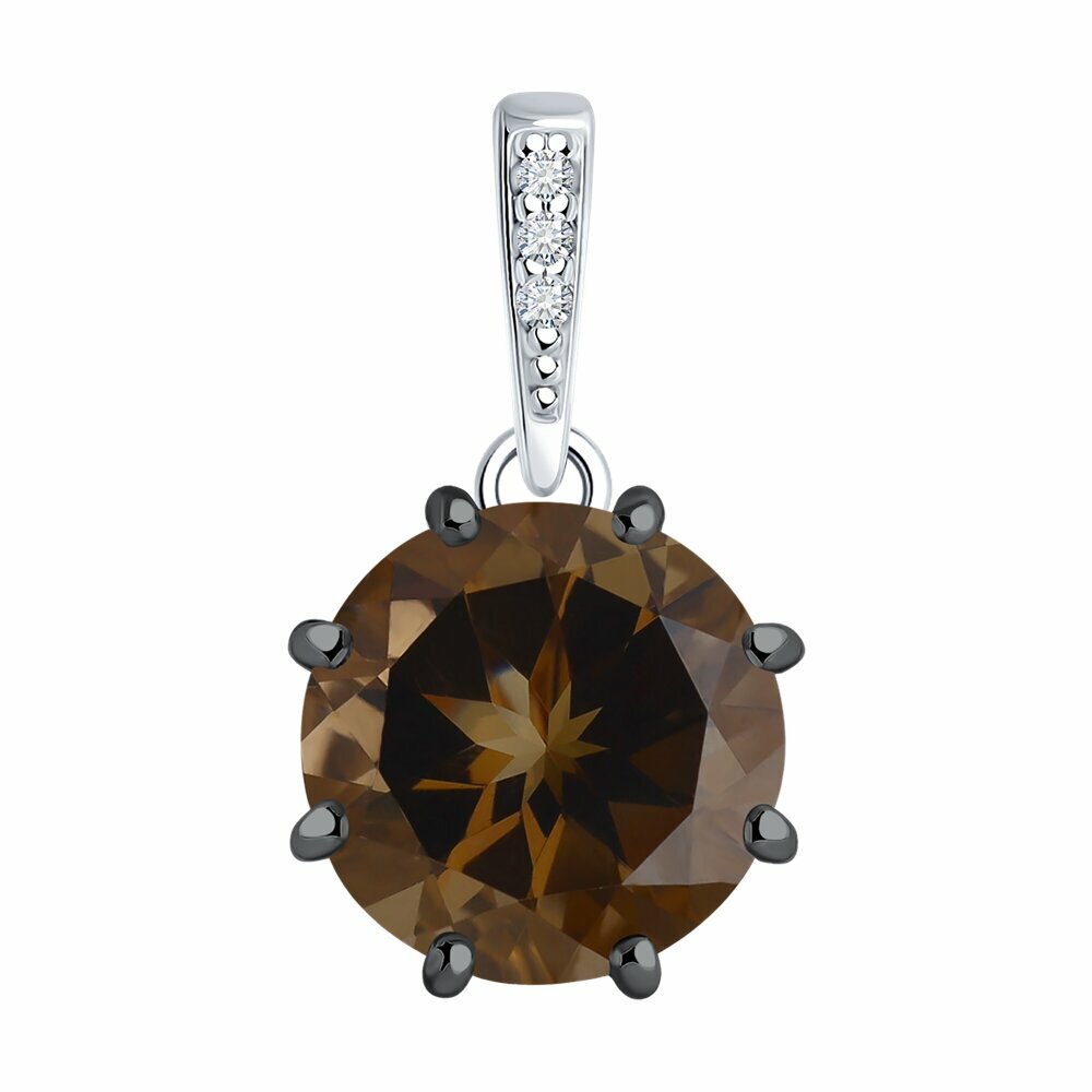 Подвеска, серебро, 925 проба, родирование, фианит, раухтопаз