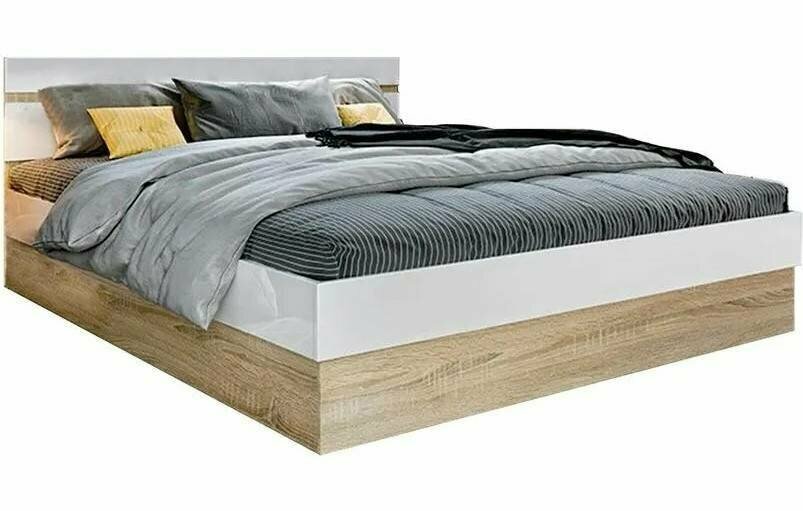 Двуспальная кровать Ким Кровать 1,6м с ПМ (Белый глянец холодный, сонома)