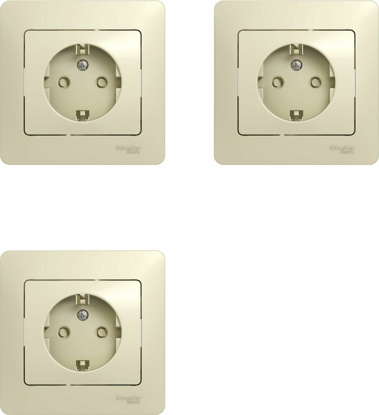 Розетка с заземлением с защитными шторками бежевая Systeme Electric Glossa (комплект из 3 шт)