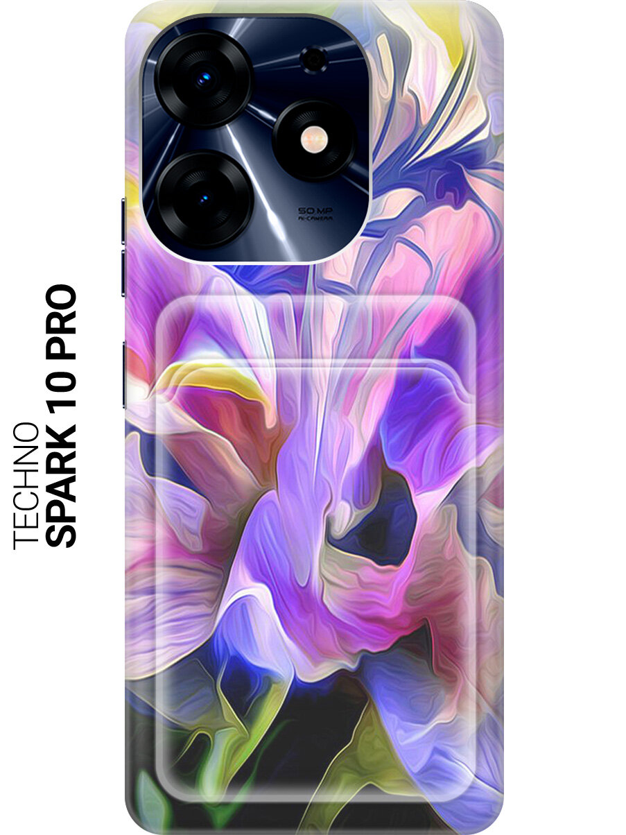 Чехол с карманом для карт на Tecno Spark 10 Pro, Техно Спарк 10 Про с принтом "Цветочная абстракция"