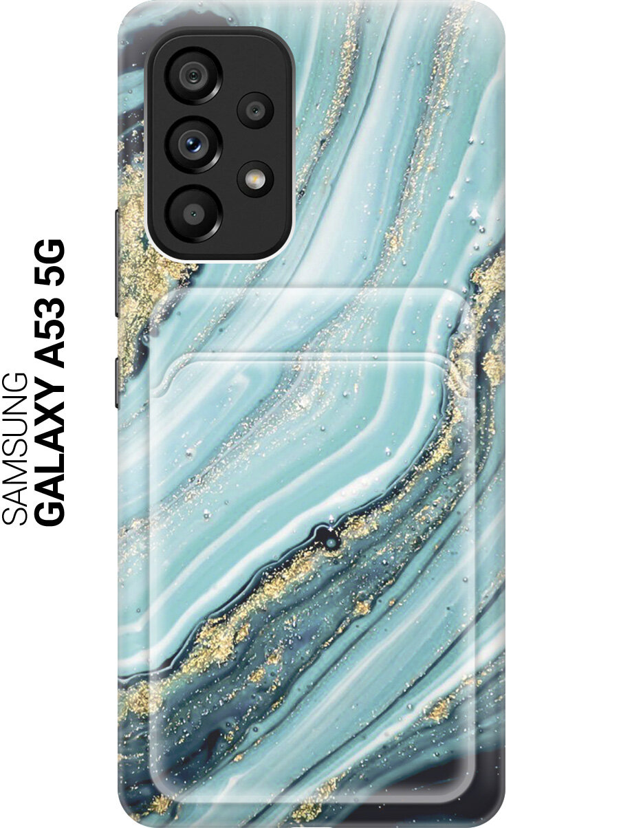 Чехол с карманом для карт на Samsung Galaxy A53 5G, Самсунг А53 5Г с принтом "Зеленый мрамор"