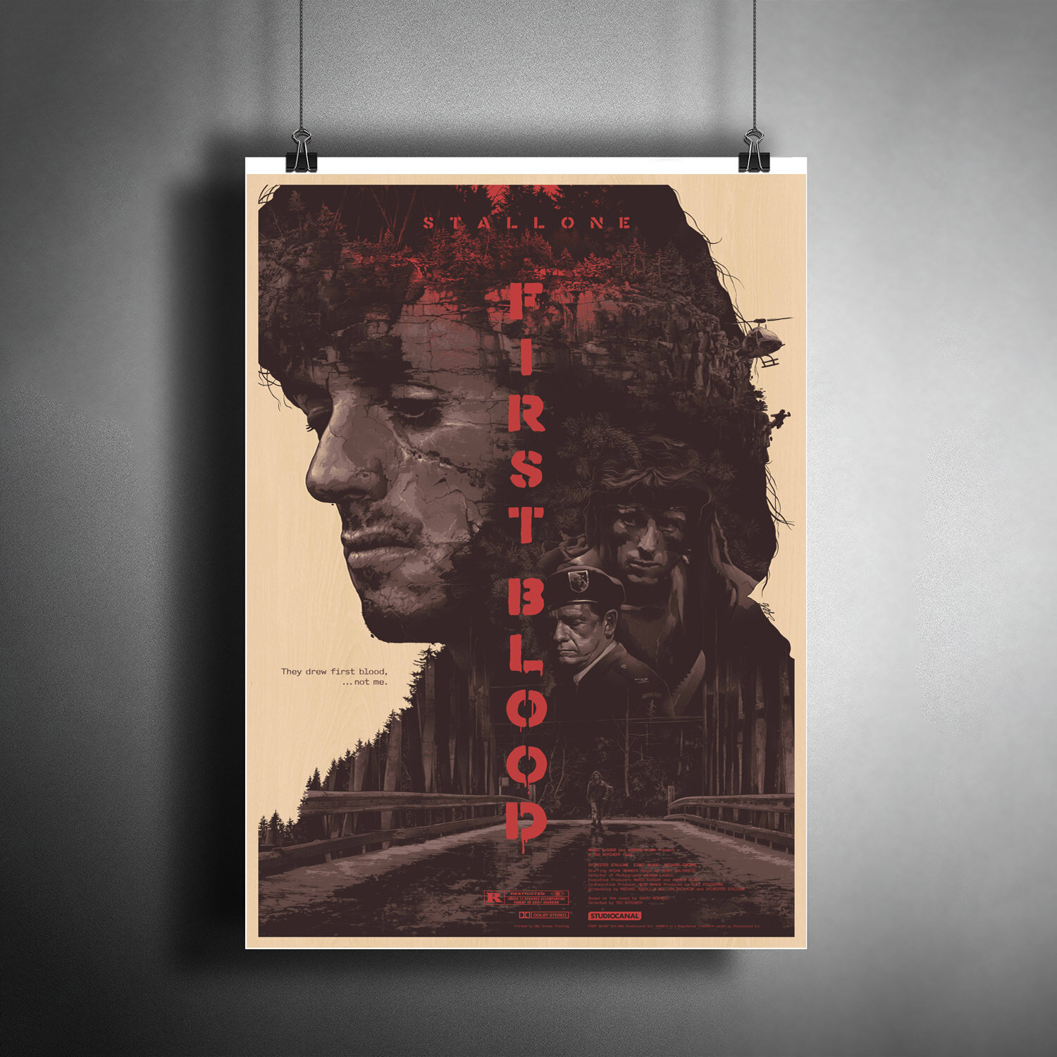 Постер плакат для интерьера "Фильм Рэмбо: Первая кровь. Сильвестр Сталлоне. First Blood, Sylvester Stallone"/ A3 (297 x 420 мм)