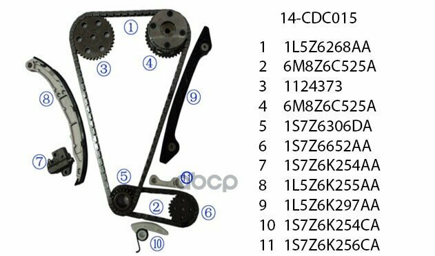 Комплект цепи ГРМ Ford 2.3 1124373 (с фазовращателем 5114633) United Motors арт. 14CDC015