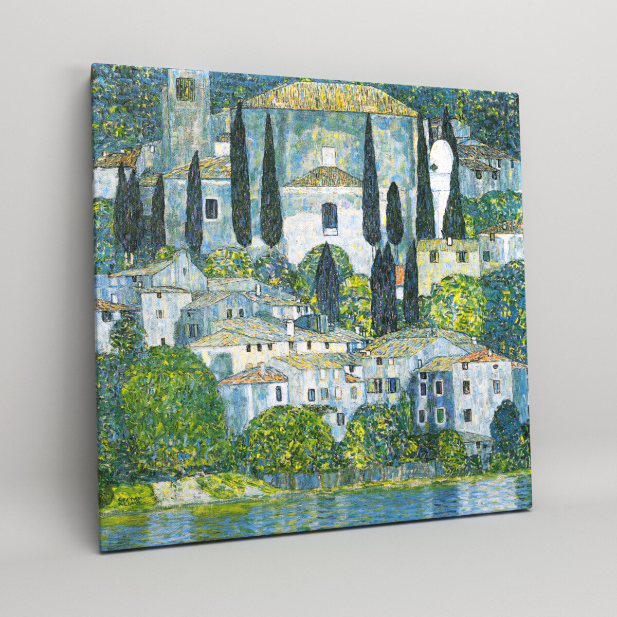 Картина на холсте, репродукция "Церковь в Кассоне - Густав Климт", с деревянным подрамником, размер 35x35 см