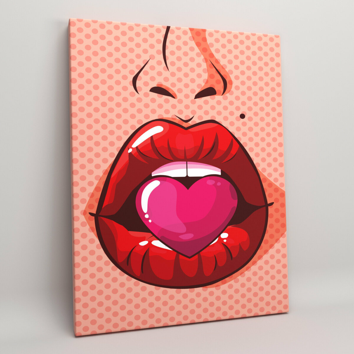 Картина на холсте (интерьерный постер) в стиле поп-арт "Губы - сердце" с деревянным подрамником, размер 30х40 см