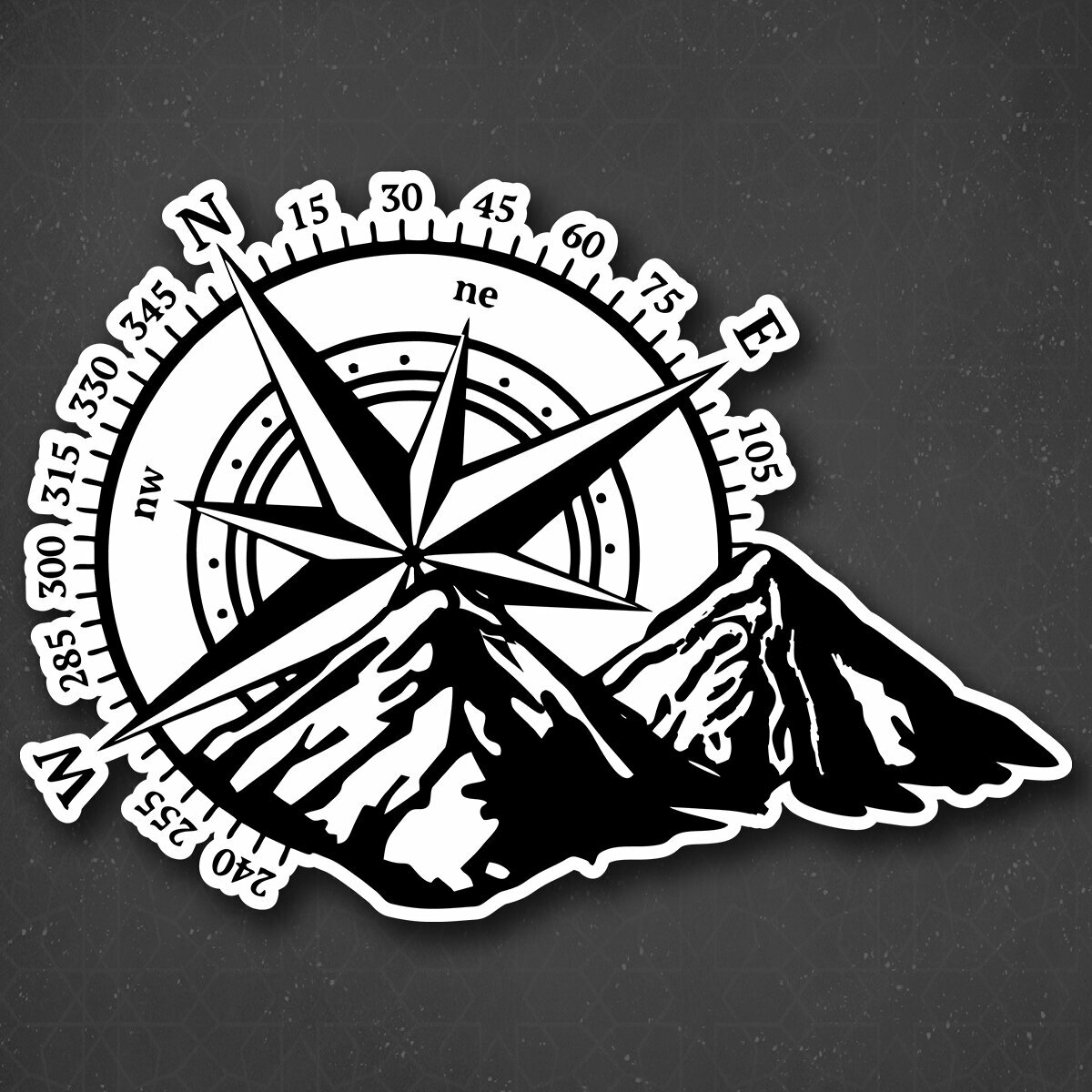 Наклейка на авто "Компас и горы" 24x17 см