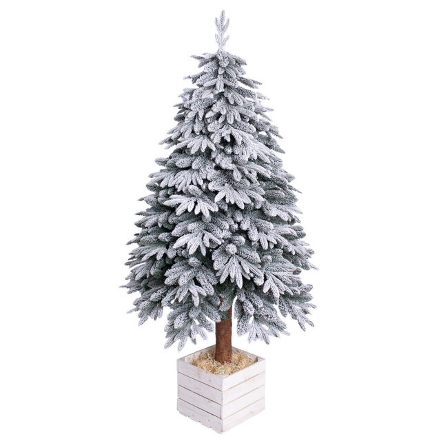 Искусственная елка Montana заснеженная 180 см с натуральным стволом, в кашпо, литая + ПВХ, Decorland, DC1062