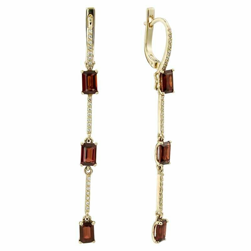 Серьги, желтое золото, 585 проба, гранат