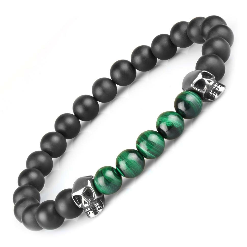 Эластичный браслет, агат, малахит