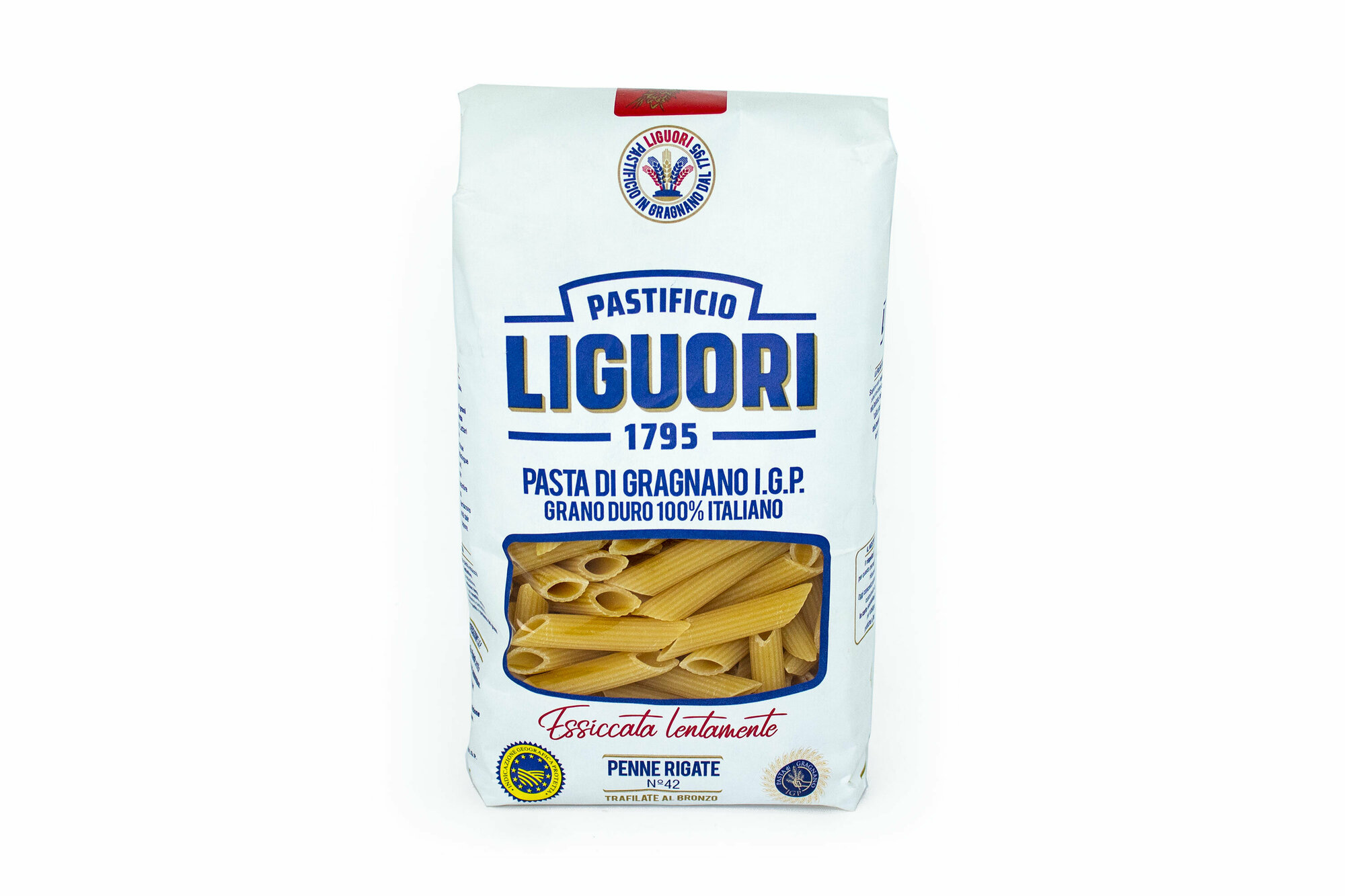 Пенне Ригате №42, паста из Граньяно I.G.P. из твердых сортов пшеницы, LIGUORI, 0,5 кг (бум/упак) 16 шт/кор