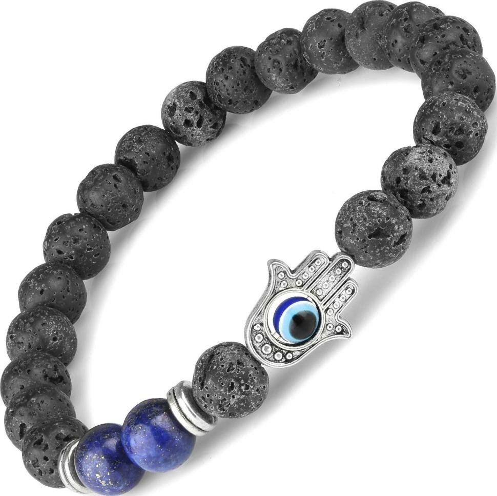 Браслет, вулканическая лава, лазурит