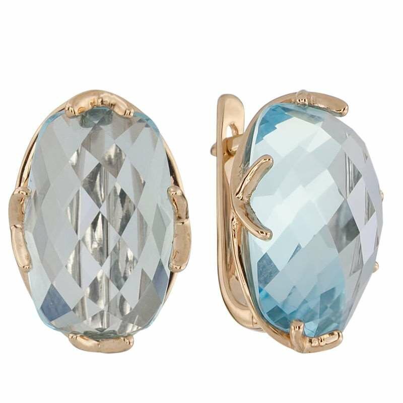 Серьги, красное золото, 585 проба, топаз