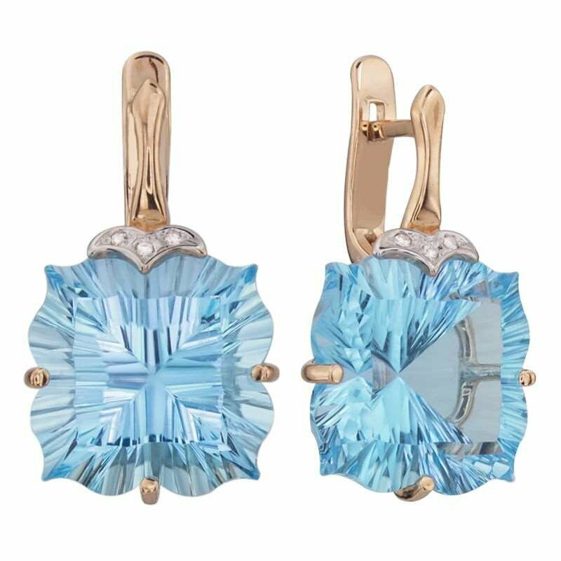Серьги, красное золото, 585 проба, топаз