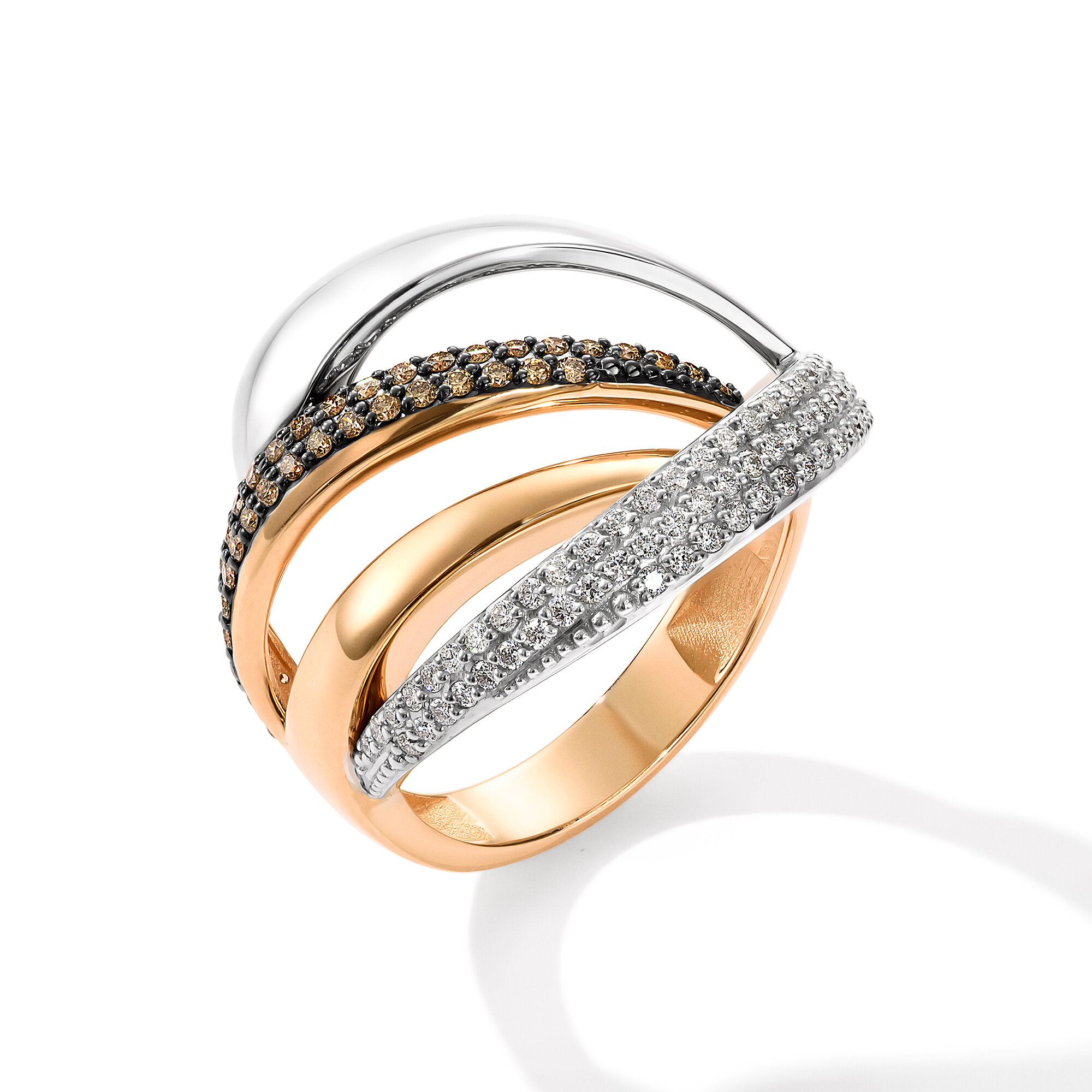 Кольцо дорожка, широкое, красное золото, 585 проба, бриллиант