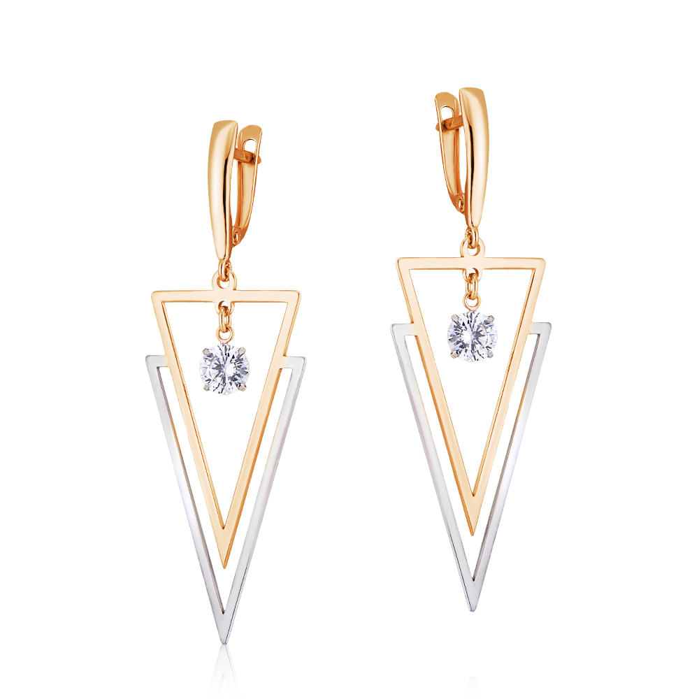 Серьги, серебро, 925 проба, золочение, фианит