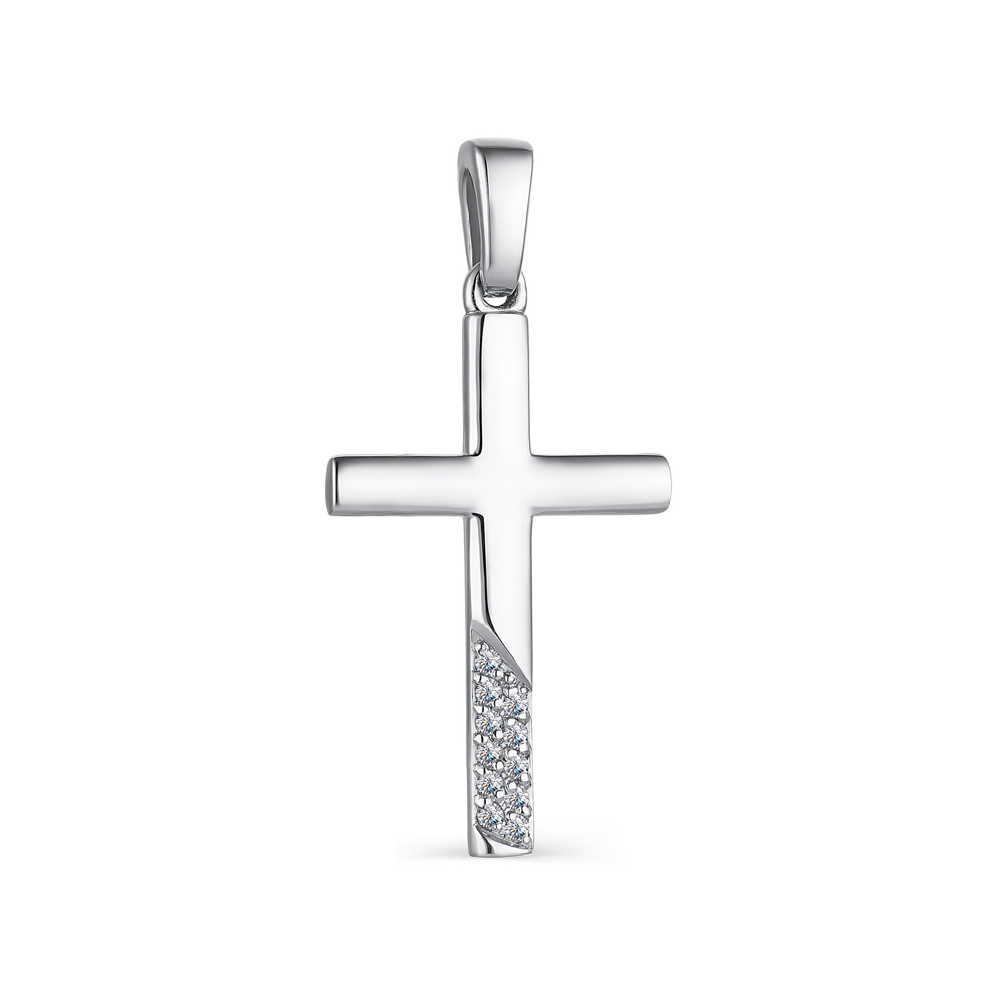 Крестик, белое золото, 585 проба, бриллиант