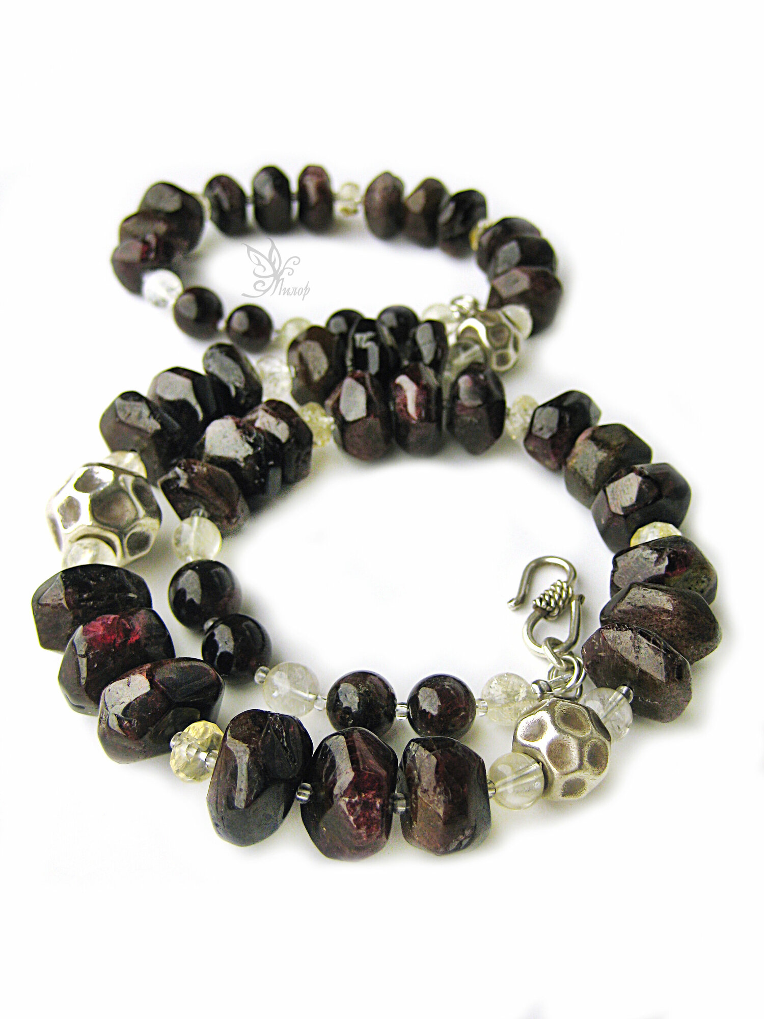 Бусы, цитрин, гранат