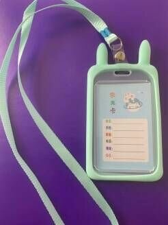 Бейдж с лентой "Зайка"/ Держатель для бейджа с карманом для карты, пропуска, мятный