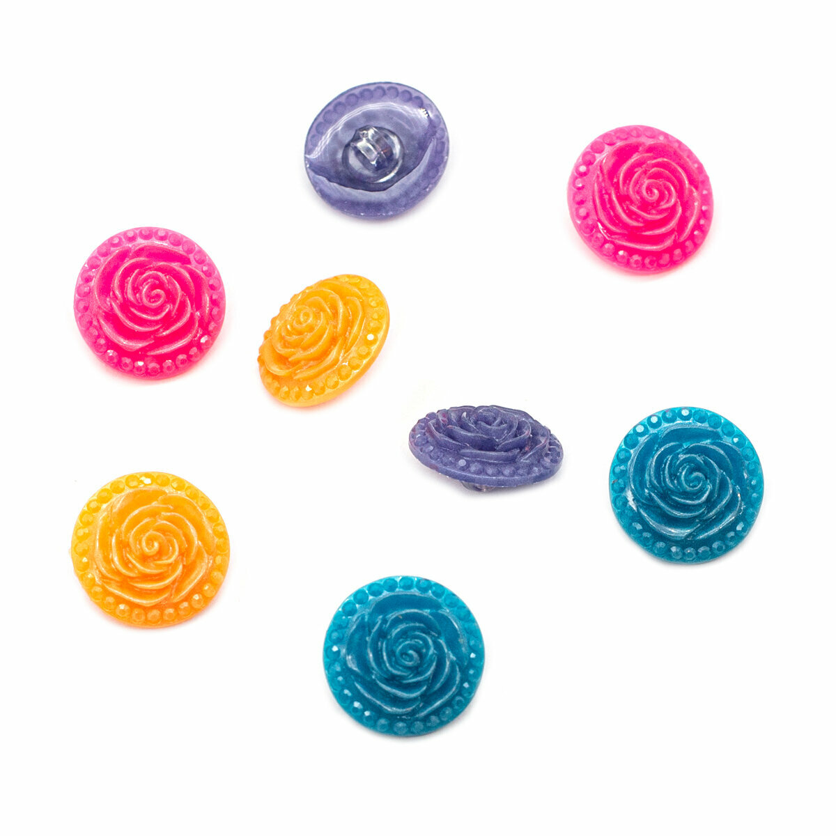 Пуговицы на ножке Magic Buttons 'Розочки', 28L (18 мм), пластик, набор 4 цвета (микс 1), 8 шт