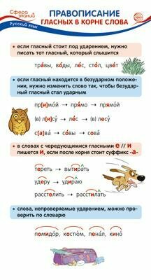 Карточка-шпаргалка. Русский язык. Правописание гласных в корне слова (110*205) (ШМ-13728), (Сфера, 2