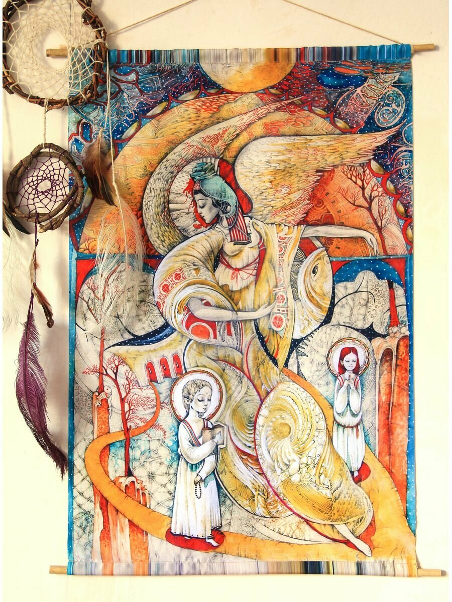 Картина-медитация на ткани с бамбуковыми палочками, габардин