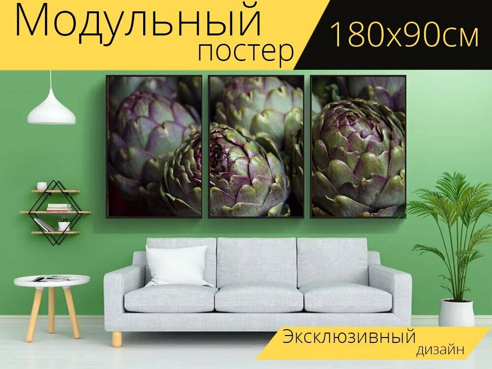 Модульный постер "Артишок, овощ, еда" 180 x 90 см. для интерьера