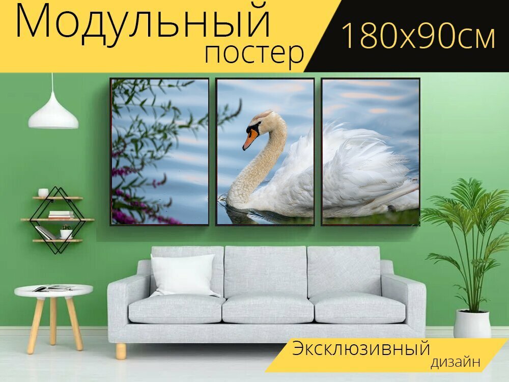Модульный постер "Лебедь, немой лебедь, белый лебедь" 180 x 90 см. для интерьера