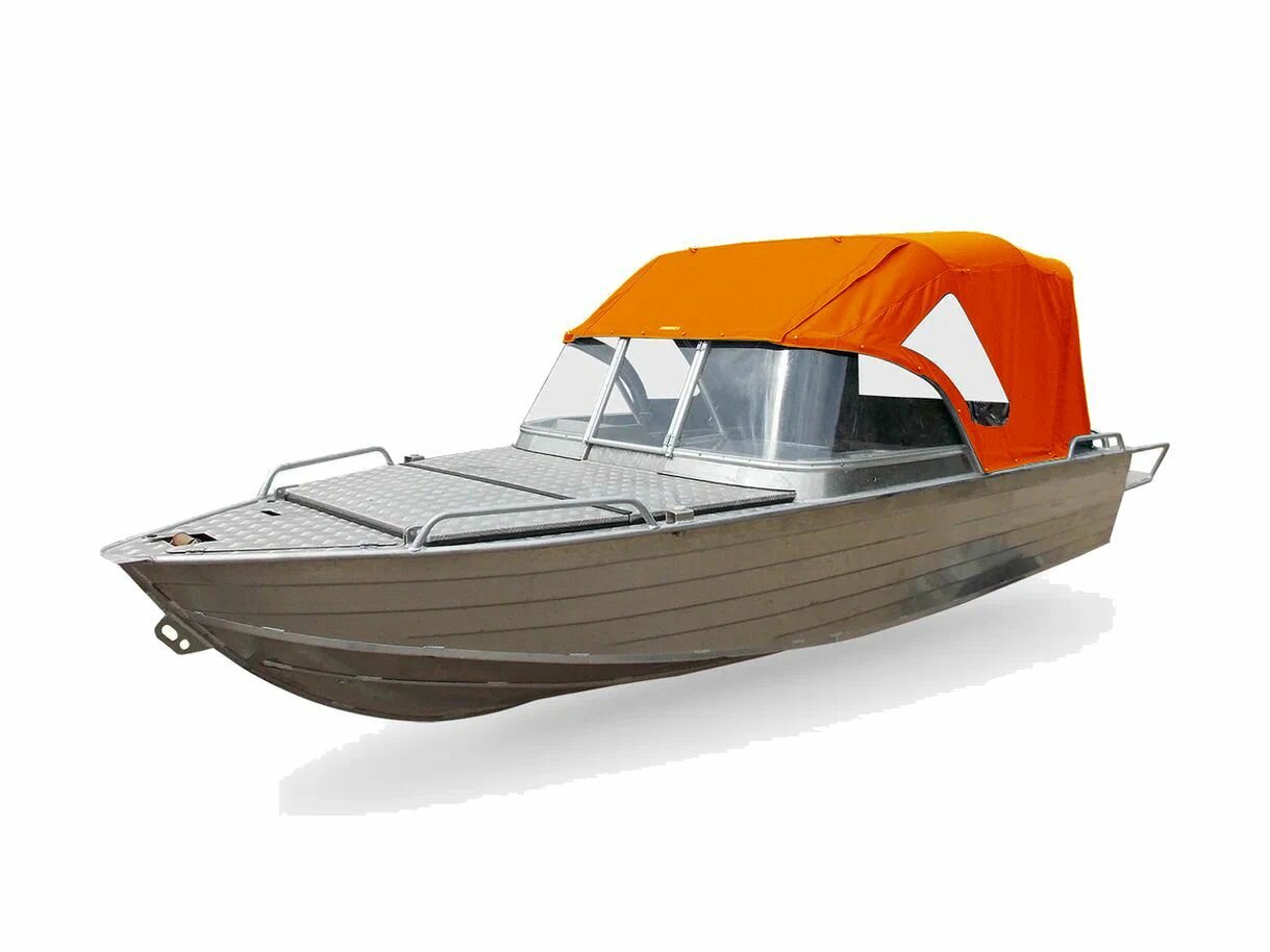 Wyatboat-460 DCM / Вятбот-460 ДЦМ. До рестайлинга. Тент с дугами с креплениями на штатное стекло