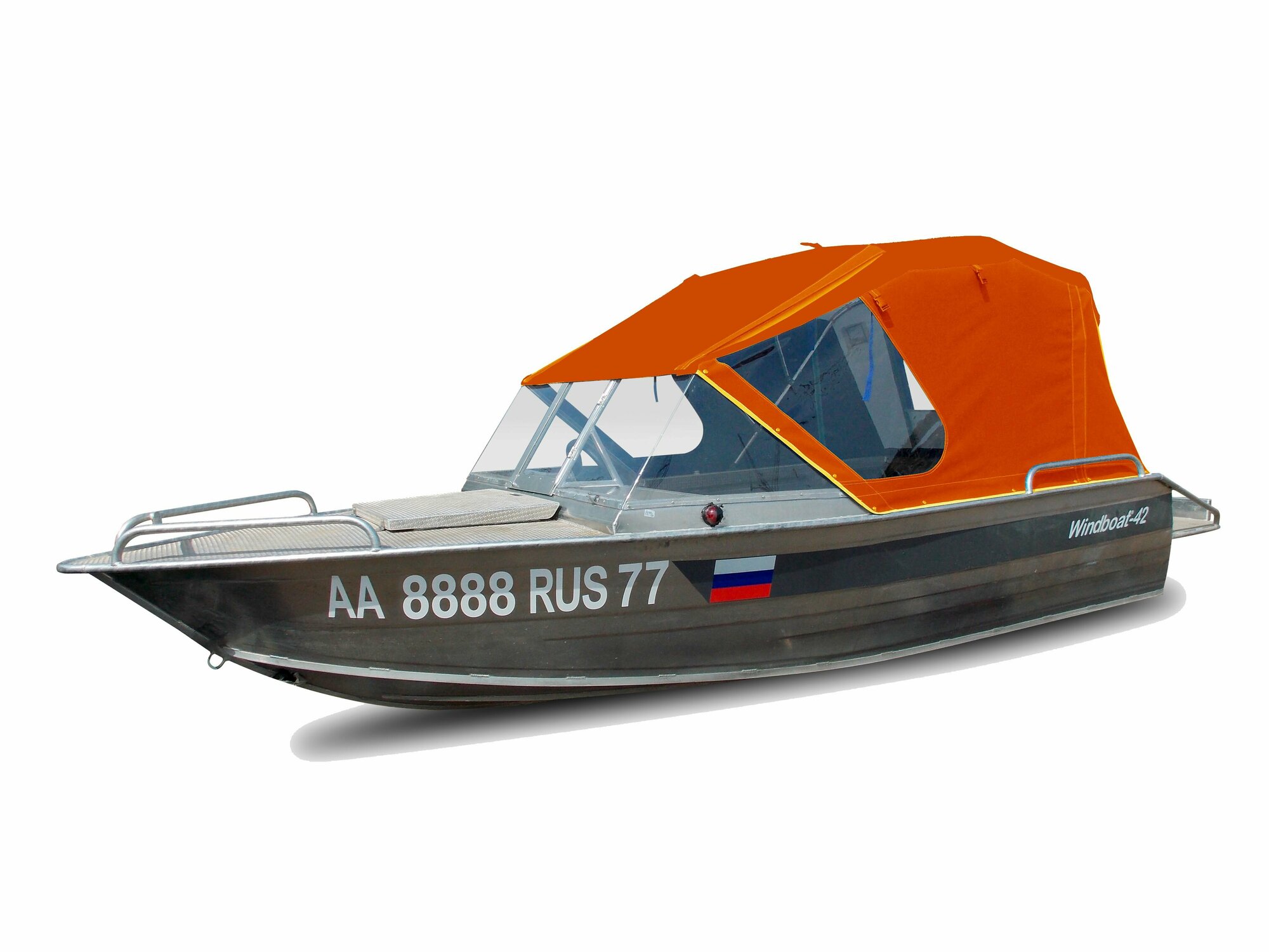 Windboat-42MPro. Виндбот-42МПро. Тент с дугами с креплениями для стекла с калиткой