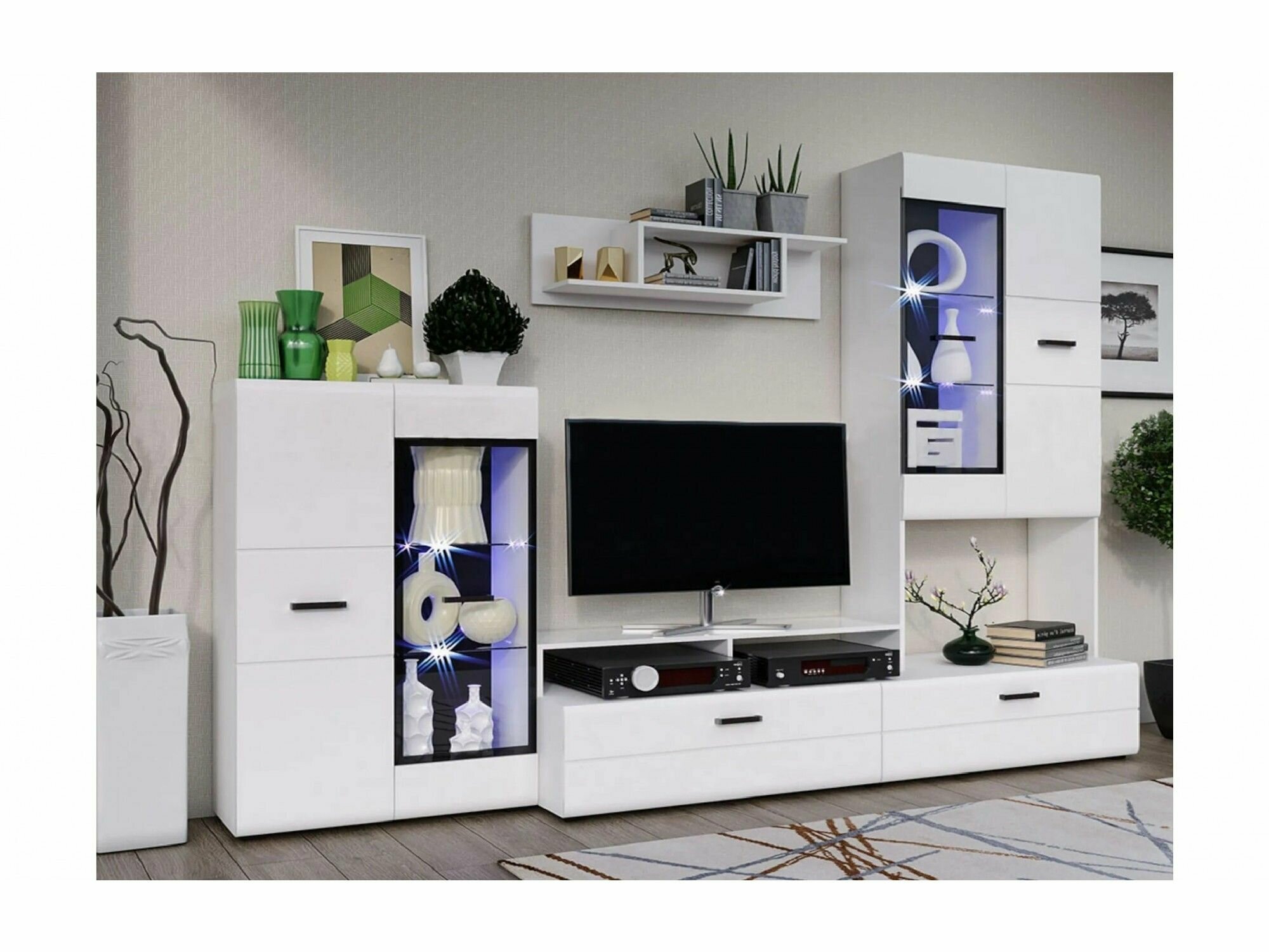 Гостиная Нэнси NEW МДФ Вариант №3 Белый глянец /Белый