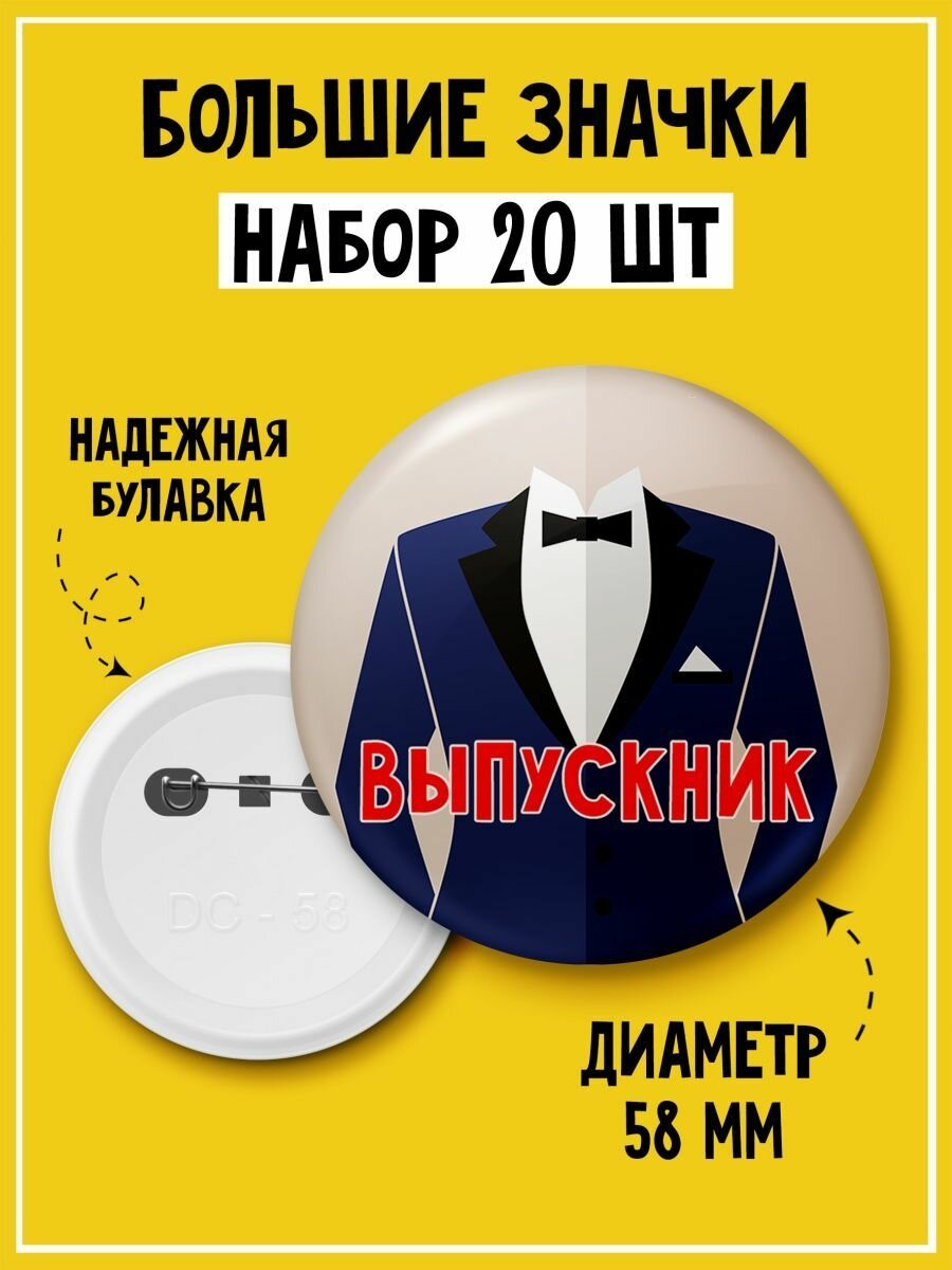 Значок на одежду выпускнику школы набор 20 шт