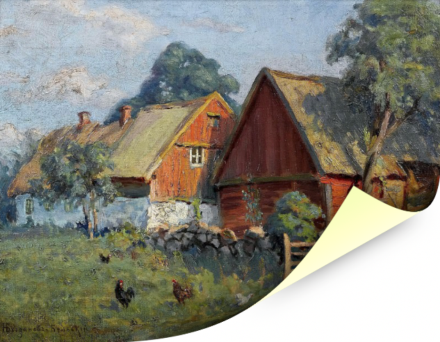 "Сельские дома", художник Богданов-Бельский, картина (50х39 см / без подрамника)