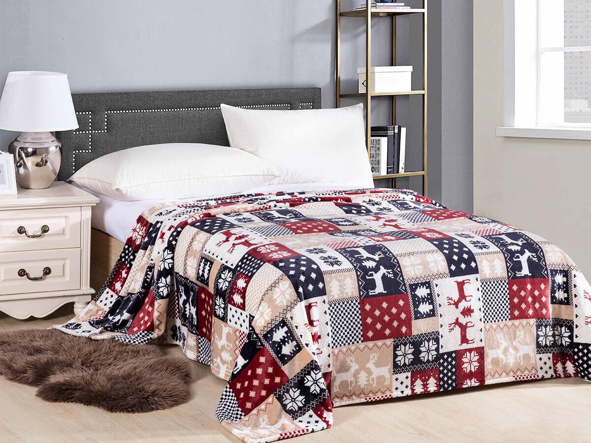 Уценка! Плед из велсофта Олени бежево-красный Elin (бежевый-красный), 150x200