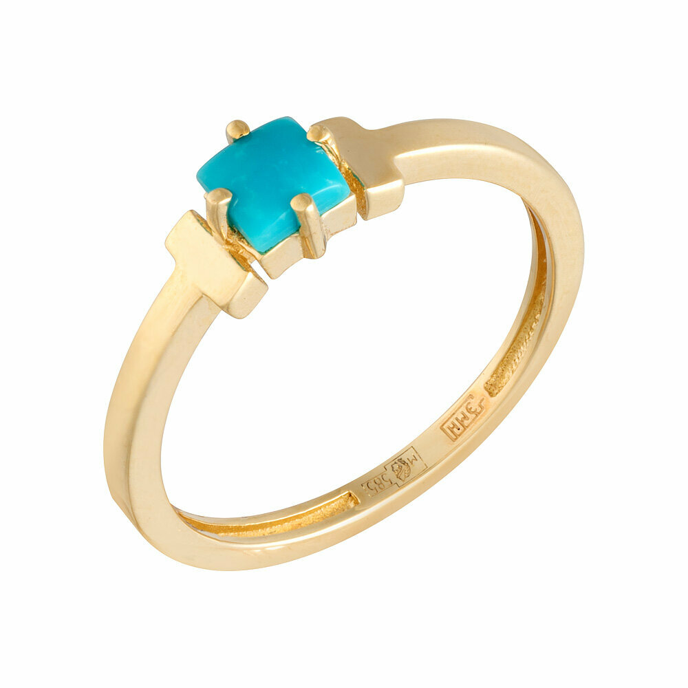 Кольцо, желтое золото, 585 проба, бирюза