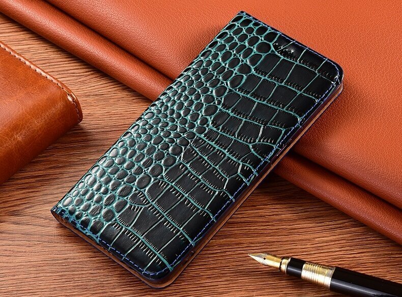 Чехол-книжка MyPads Premium Croco di lusso для Samsung Galaxy A54 из импортной натуральной кожи теленка с фактурной прошивкой рельефа кожи крокодил.