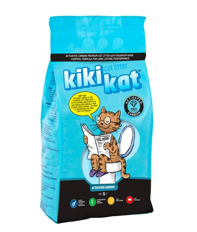 Бентонитовый Наполнитель для кошачьего туалета "KikiKat" супер-белый комкующийся "Активированный уголь" 5 л. VLT-KKT688060