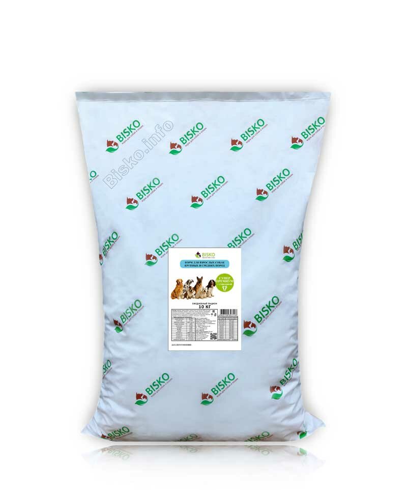 Сухой корм Биско/Bisko. Корм для взрослых собак крупных и средних пород супер премиум с говядиной 10кг