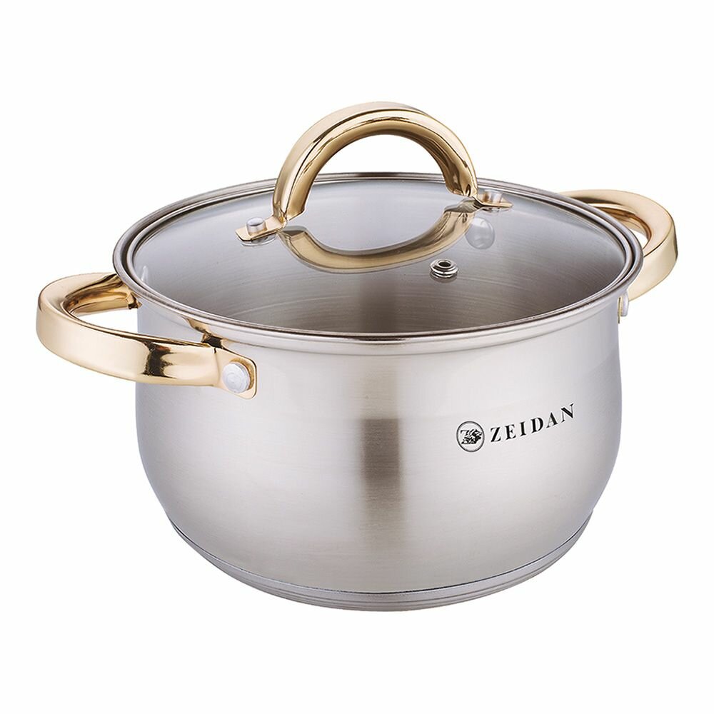 Кастрюля Zeidan Z-501077 со стеклянной крышкой - 2,1 л / d16 см, нержавеющая сталь
