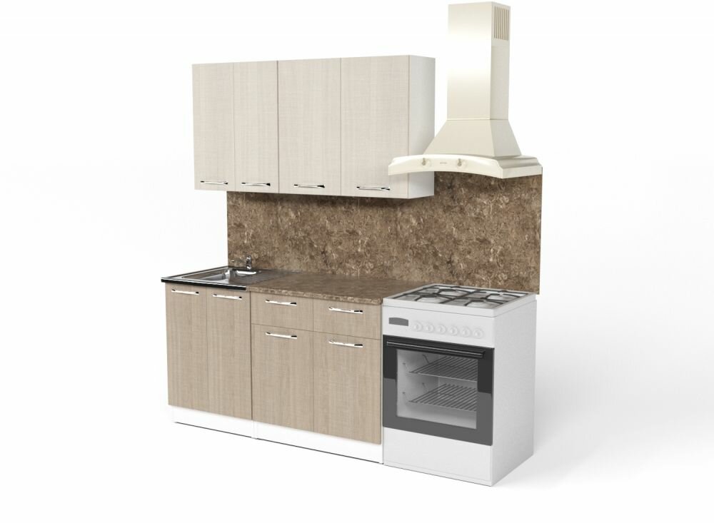 Кухонный гарнитур Ольга медиум 2 1400, Цвет Латте/Карамель, ширина 140 см, с навесными шкафами, с выдвижными ящиками, с тумбой под мойку