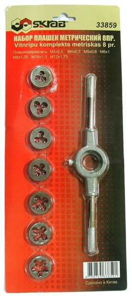 Набор плашек с держателем метр. 8пр. НС 008-2 33859