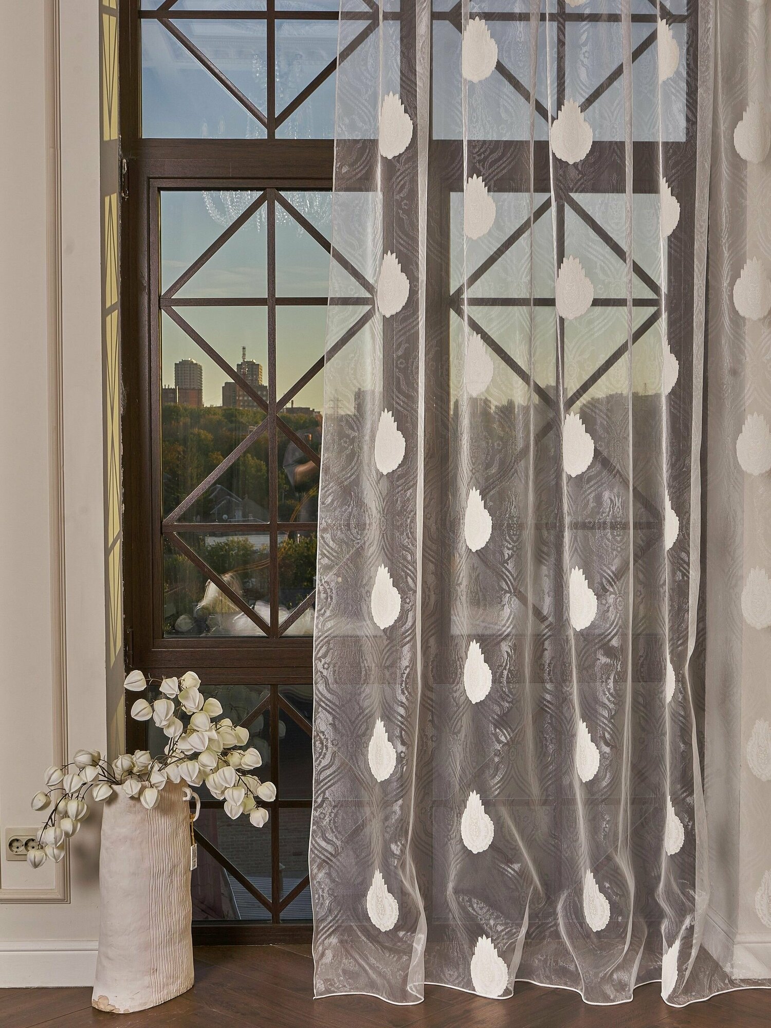 Тюль Fabula, готовая штора жаккардовая на ленте сборки ширина 320 см, высота 315 см