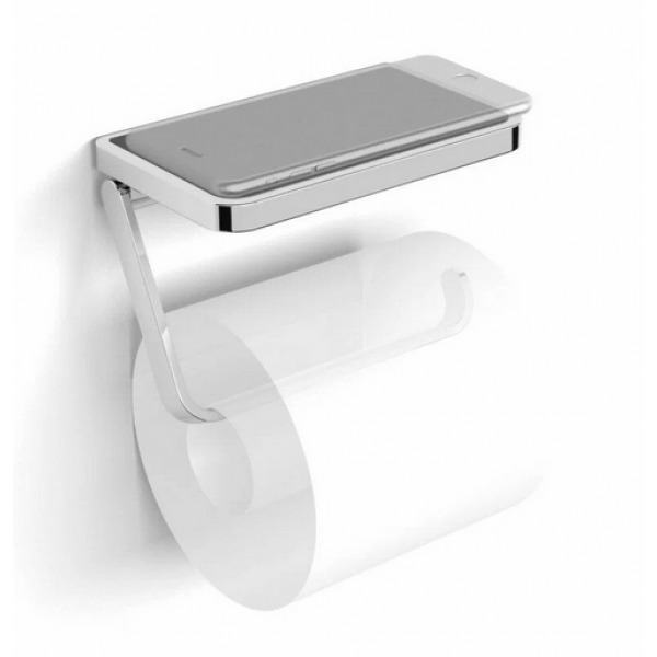 Держатель для туалетной бумаги с прорезиненной полкой хром Langberger 35041D
