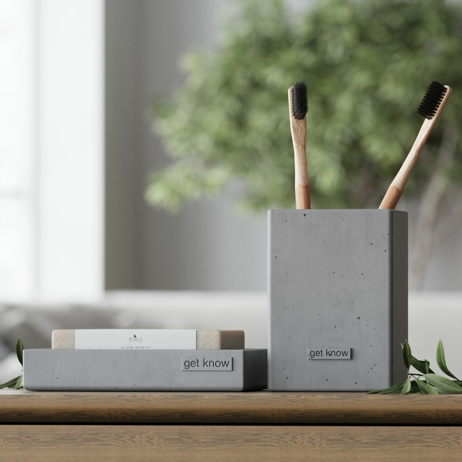 Набор для аксессуаров ванной комнаты из бетона Квадро-5 серый